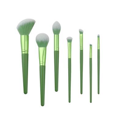 China 7-Piece Green Cosmetic Brush Set with Synthetic Hair and Wooden Handle for Daily Makeup for sale