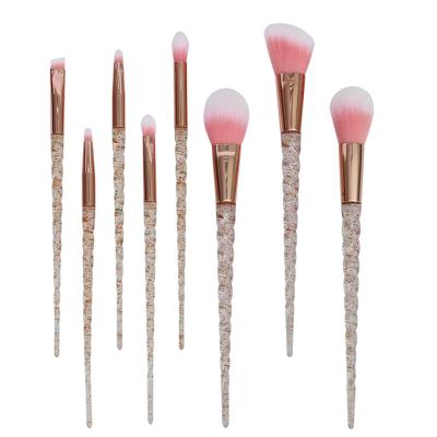 China 8pcs Glitter Plastic Handle Synthetic Hair Makeup Brush Set for Face Eye Vegan ISO Certified for sale