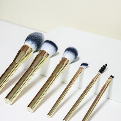 China 6Pcs High Glossy Gold Metal Handle Makeup Brush Set Vegan Synthetic Bristle for sale