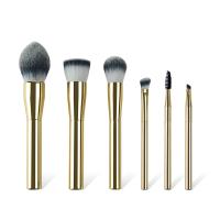 China 6Pcs High Glossy Gold Metal Handle Makeup Brush Set Vegan Synthetic Bristle for sale