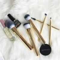 China 6Pcs High Glossy Gold Metal Handle Makeup Brush Set Vegan Synthetic Bristle for sale