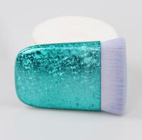 China Foundation Face Kabuki Brush Glitter Blue Round Shaped Plastic Handle for sale