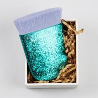 China Foundation Face Kabuki Brush Glitter Blue Round Shaped Plastic Handle for sale