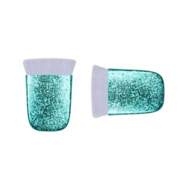China Shiny Blue Flat Foundation Brush Dense Synthetic Hair Single Face Makeup Brush for sale