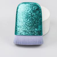 China Shiny Blue Flat Foundation Brush Dense Synthetic Hair Single Face Makeup Brush for sale