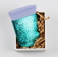 China Shiny Blue Flat Foundation Brush Dense Synthetic Hair Single Face Makeup Brush for sale