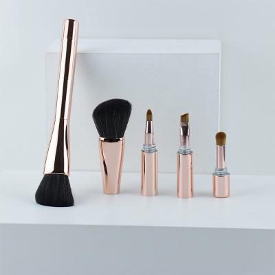 China Shiny Rose Gold Portable Travel Makeup Brush Set 4 in 1 Plastic Handle 175mm for sale