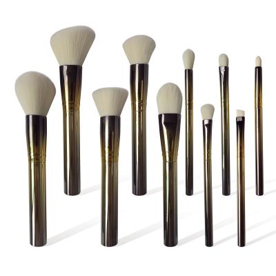China Gradient Vegan Bristle Makeup Brush Set 10 Pieces Synthetic Hair Face Brushes for sale