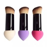 China Double Ended Foundation Brush and Makeup Sponge Applicator Aluminum Handle 1pc for sale