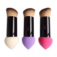 China Double Ended Foundation Brush and Makeup Sponge Applicator Aluminum Handle 1pc for sale