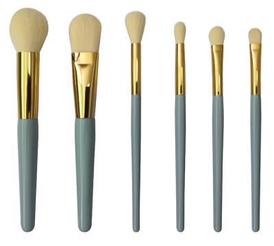 China 6 Piece Glossy Aluminum Ferrule Makeup Brush Set Synthetic Hair Wood Handle 160mm for sale