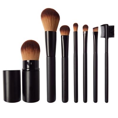 China Matt Black Aluminium Tube Retractable 7 Piece Makeup Brush Set with Bag for sale