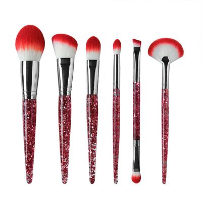 China 6pcs Vegan Powder Fan Brush Set Transparent Glitter Plastic Handle Makeup Brushes for sale