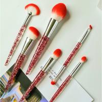 China 6pcs Vegan Powder Fan Brush Set Transparent Glitter Plastic Handle Makeup Brushes for sale