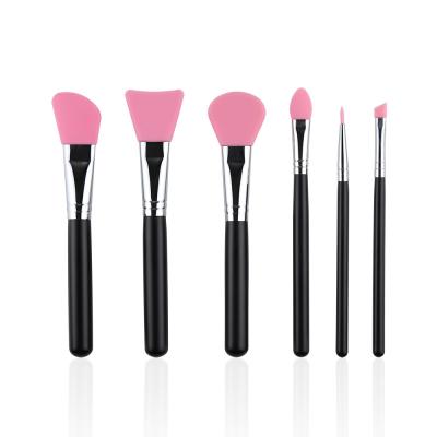 China Custom Silicone Mask Brush Wooden Handle Facial DIY Skincare Brush 6 Pcs for sale