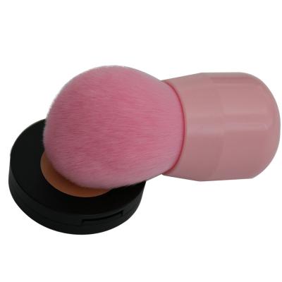China Face Kabuki Makeup Brush Plastic Handle Sleek Shape 1Pcs Synthetic Hair Pink for sale