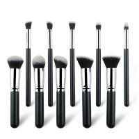 China Wholesale 10 Pcs Synthetic Hair Makeup Brush Set Black Wood Handle Vegan Brush Kit for sale