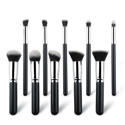 China Wholesale 10 Pcs Synthetic Hair Makeup Brush Set Black Wood Handle Vegan Brush Kit for sale
