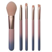 China 5PCS Pink Mini Travel Makeup Brush Set Synthetic Bristle Portable Wooden Handle 15cm for sale