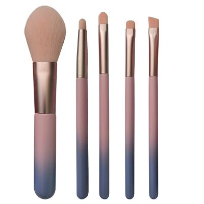 China 5PCS Pink Mini Travel Makeup Brush Set Synthetic Bristle Portable Wooden Handle 15cm for sale