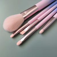 China 5PCS Pink Mini Travel Makeup Brush Set Synthetic Bristle Portable Wooden Handle 15cm for sale