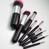 China 10 Piece Travel Makeup Brush Set Black Wooden Handle Synthetic Bristles for sale