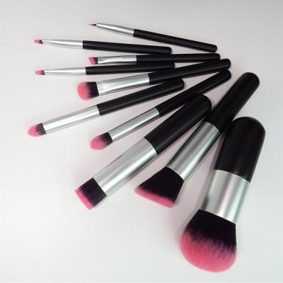 China 10 Piece Travel Makeup Brush Set Black Wooden Handle Synthetic Bristles for sale