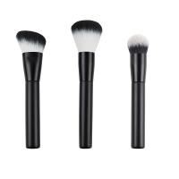 China Private Label Oval Makeup Brush Set 3Pcs Wooden Handle Aluminum Ferrule Black for sale