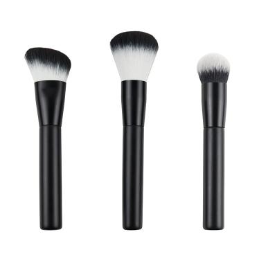 China Private Label Oval Makeup Brush Set 3Pcs Wooden Handle Aluminum Ferrule Black for sale