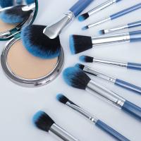 China 10-Piece Luxury Cosmetic Brush Set Pearly Blue Wood Handle Synthetic Bristles for sale