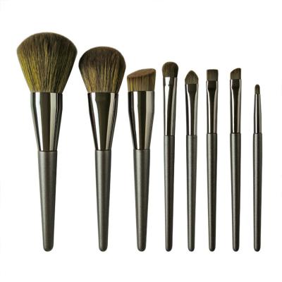 China 8-Piece Synthetic Hair Full Face Makeup Brush Set Metal Gun Wooden Handle for sale