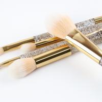 China Double Ended Travel Makeup Brush Set 5pcs Transparent Glitter Plastic Handle for sale