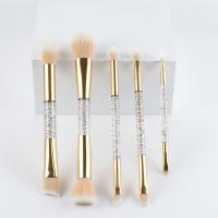 China Double Ended Travel Makeup Brush Set 5pcs Transparent Glitter Plastic Handle for sale