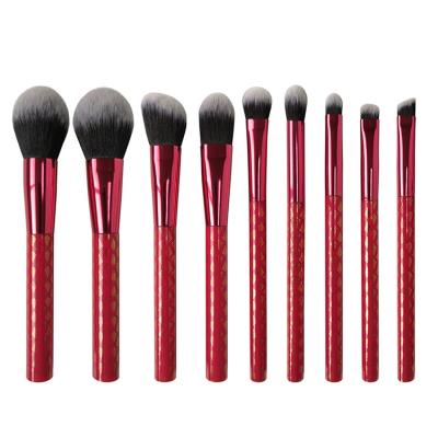China 9-Piece Cosmetic Brush Set Joyous Red Seamless Makeup Brushes Synthetic Hair for sale
