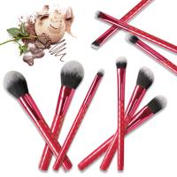China 9-Piece Cosmetic Brush Set Joyous Red Seamless Makeup Brushes Synthetic Hair for sale