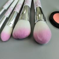 China Custom Logo Travel Cosmetic Brush Set 5 Pieces Pink Flower Patterned Wooden Handle for sale