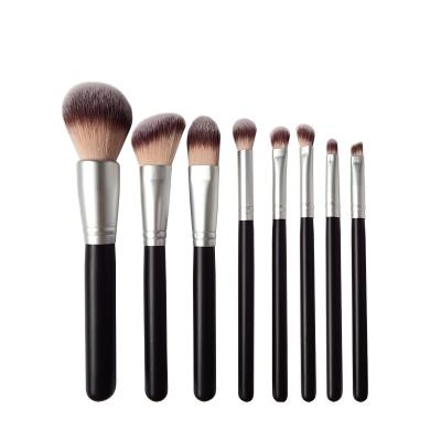China 8 Pcs Black Wooden Handle Makeup Brush Set Synthetic Hair Aluminum Ferrule for sale