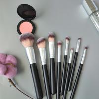 China 8 Pcs Black Wooden Handle Makeup Brush Set Synthetic Hair Aluminum Ferrule for sale