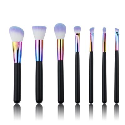 China Rainbow Ferrule Makeup Brush Set 7pcs Magical Party Series Flawless Look Synthetic Hair for sale