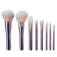 China 8 Piece Oval Makeup Brush Set Soft Vegan Bristles Pink Aluminum Handle for sale