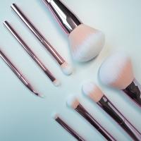 China 8 Piece Oval Makeup Brush Set Soft Vegan Bristles Pink Aluminum Handle for sale