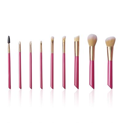 China OEM 9PCS Makeup Brush Set Low MOQ Vegan Pink Wood Handle Cosmetics Brushes for sale
