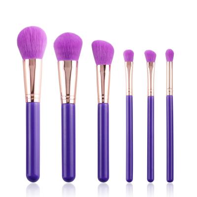 China Wholesale 6 Pcs Purple Wood Handle Makeup Brush Set with Bag Synthetic Hair Aluminum Ferrule for sale