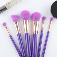 China Wholesale 6 Pcs Purple Wood Handle Makeup Brush Set with Bag Synthetic Hair Aluminum Ferrule for sale
