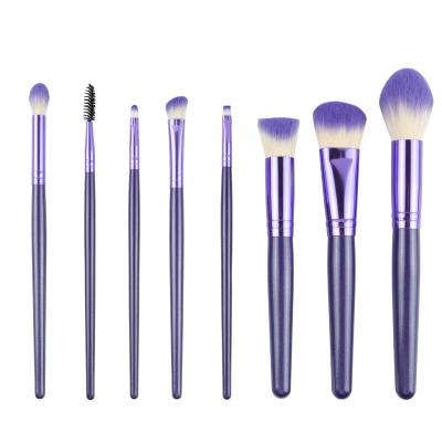 China 8Pcs Purple Wooden Handle Makeup Brush Set with High Flexibility Synthetic Bristles for sale