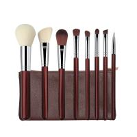 China 8 Piece Daily Makeup Brush Set Synthetic Hair Dark Red Wooden Handle Vegan Cosmetic Brushes for sale