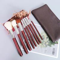 China 8 Piece Daily Makeup Brush Set Synthetic Hair Dark Red Wooden Handle Vegan Cosmetic Brushes for sale