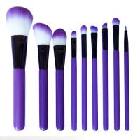 China 9 Pcs Dark Purple Makeup Brush Set Synthetic Hair Wooden Handle Face Eye Powder Foundation Brush for sale