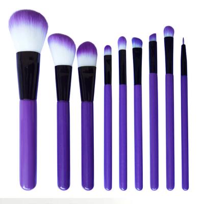 China 9 Pcs Dark Purple Makeup Brush Set Synthetic Hair Wooden Handle Face Eye Powder Foundation Brush for sale
