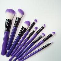 China 9 Pcs Dark Purple Makeup Brush Set Synthetic Hair Wooden Handle Face Eye Powder Foundation Brush for sale